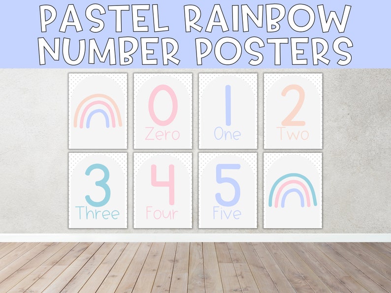 Pastel Rainbow Number Posters Classroom Decor 0-20 Number - Etsy