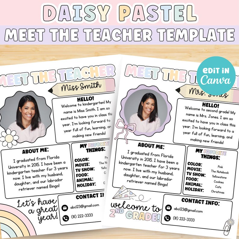 Meet the Teacher Template, Daisy Pastel Meet Your Teacher Template ...