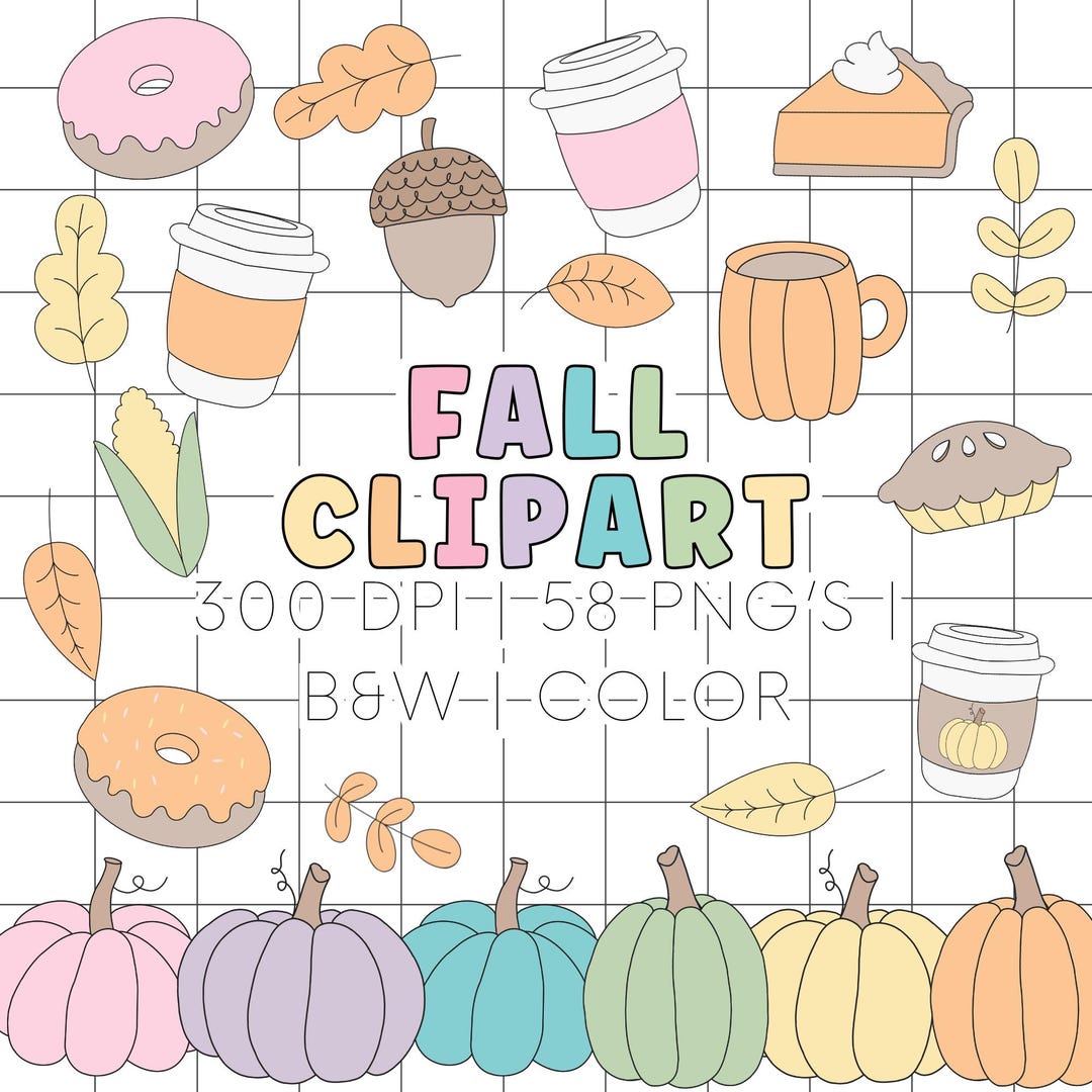 Fall Doodle Clipart for Pastel Rainbow Classroom | Hand-drawn Autumn ...