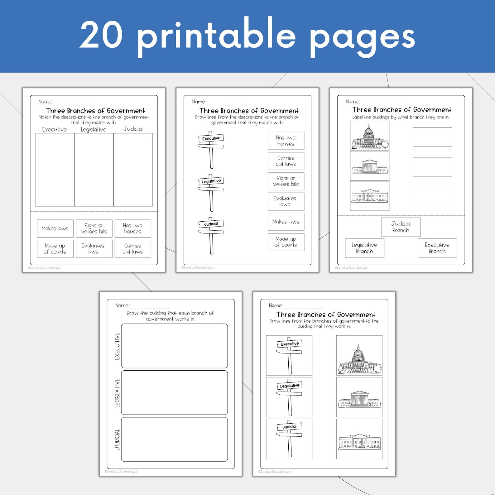 Three Branches of Government Worksheets for 1st Grade, 2nd Grade, 3rd ...
