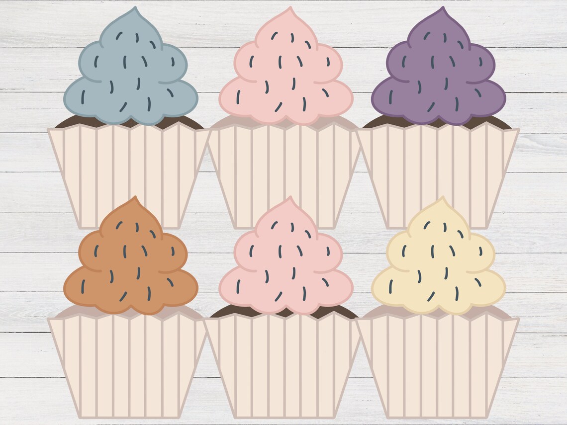 Cupcake Clipart Boho Muted Rainbow Clipart Clip Art Boho - Etsy