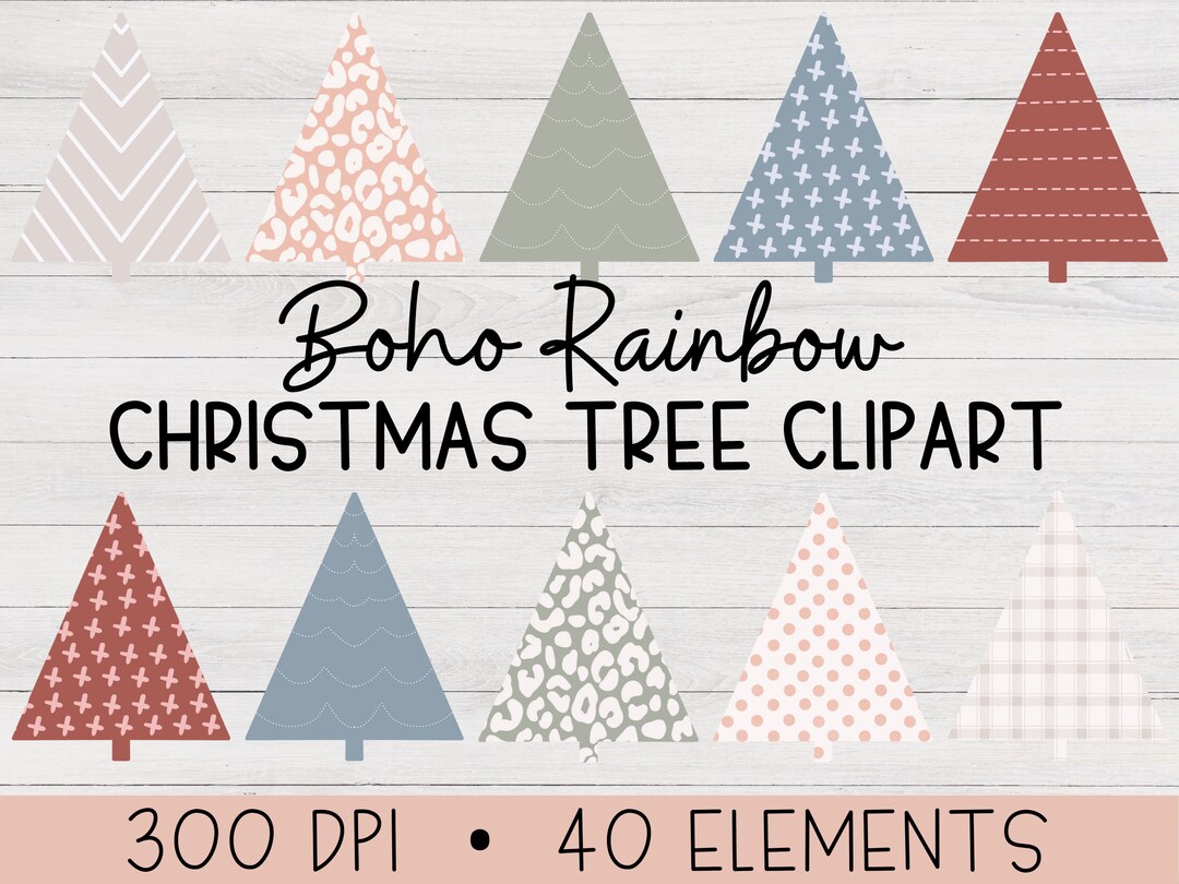 Christmas Tree Clipart | Boho Rainbow Christmas Clipart, Boho Christmas ...
