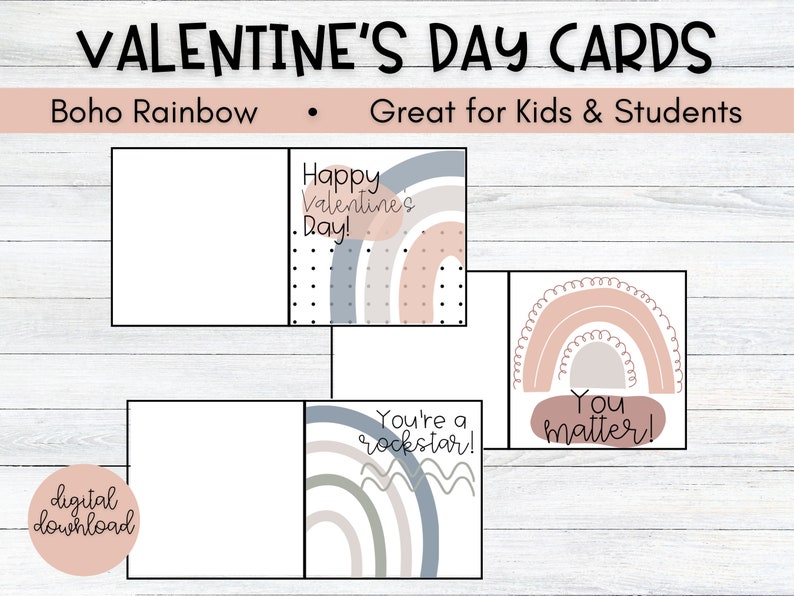 Boho Rainbow Valentine's Day Cards Printable Valentine's Day Cards ...
