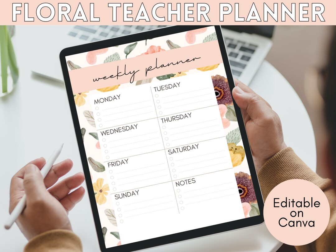 Floral Teacher Planner | Printable Teacher Planner, Digital Teacher ...