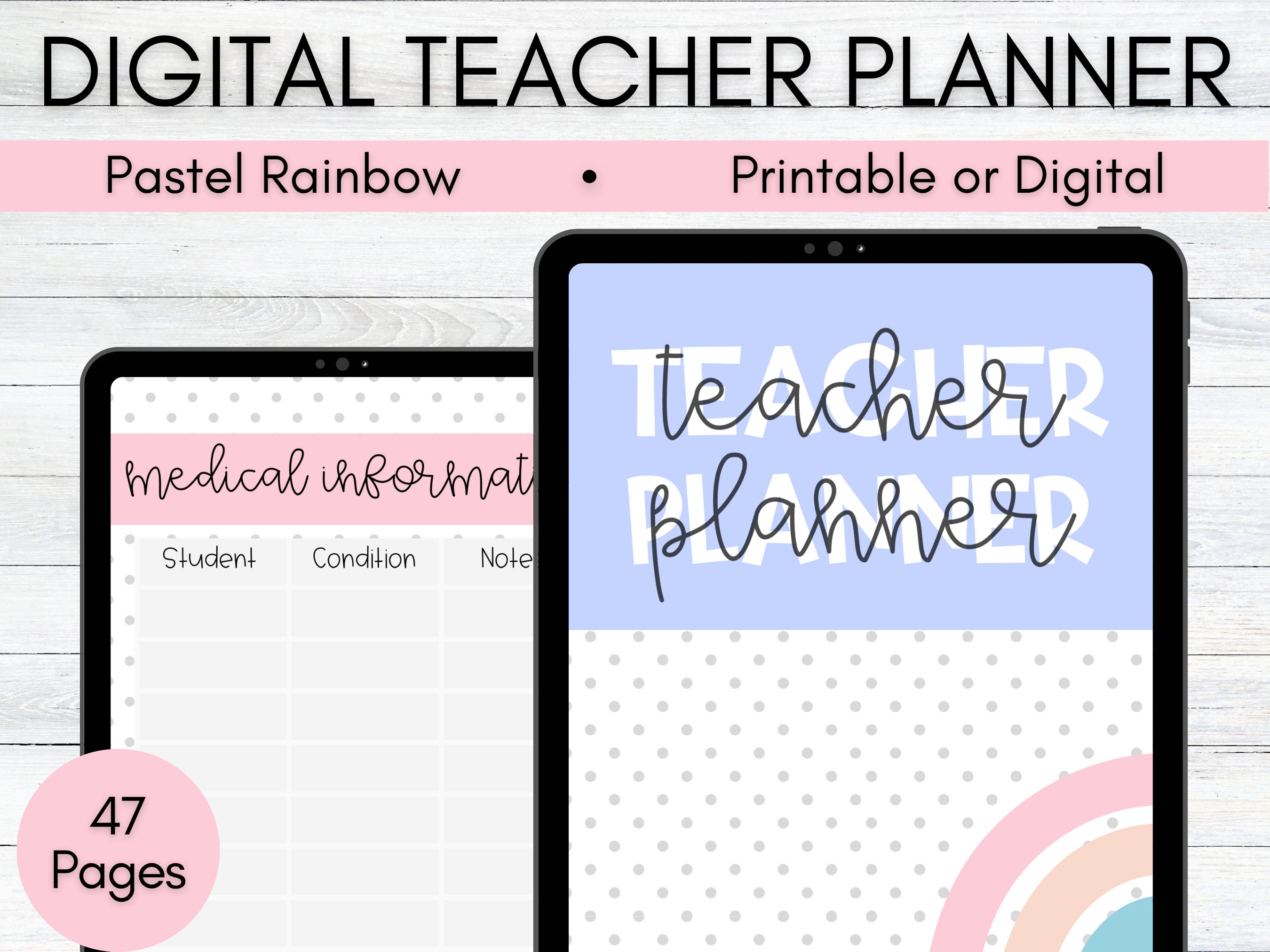 Digital Teacher Planner | Pastel Rainbow Teacher Planner, Printable ...