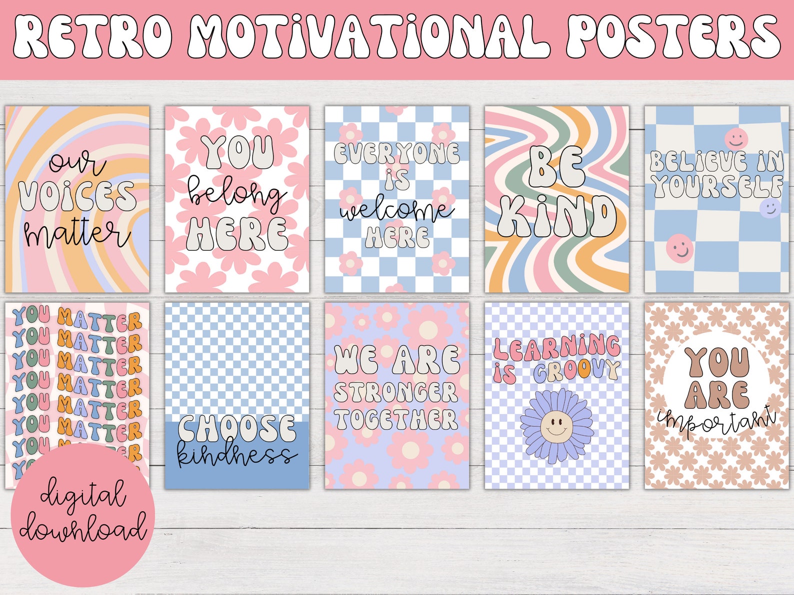 Retro Motivational Posters Retro Classroom Decor Growth - Etsy