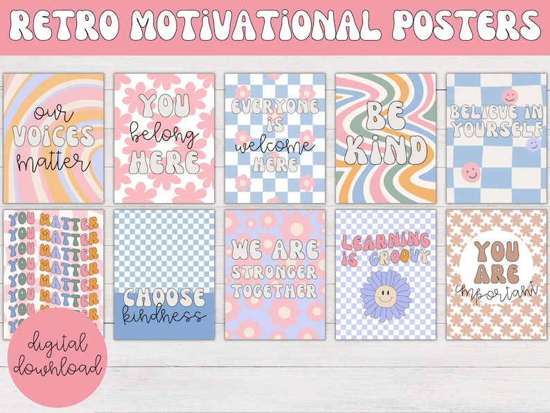 Retro Motivational Posters | Retro Classroom Decor, Growth Mindset ...