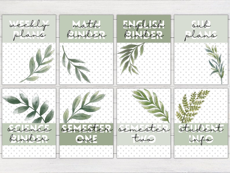 Binder Cover and Spines Editable Modern Greenery Binder - Etsy