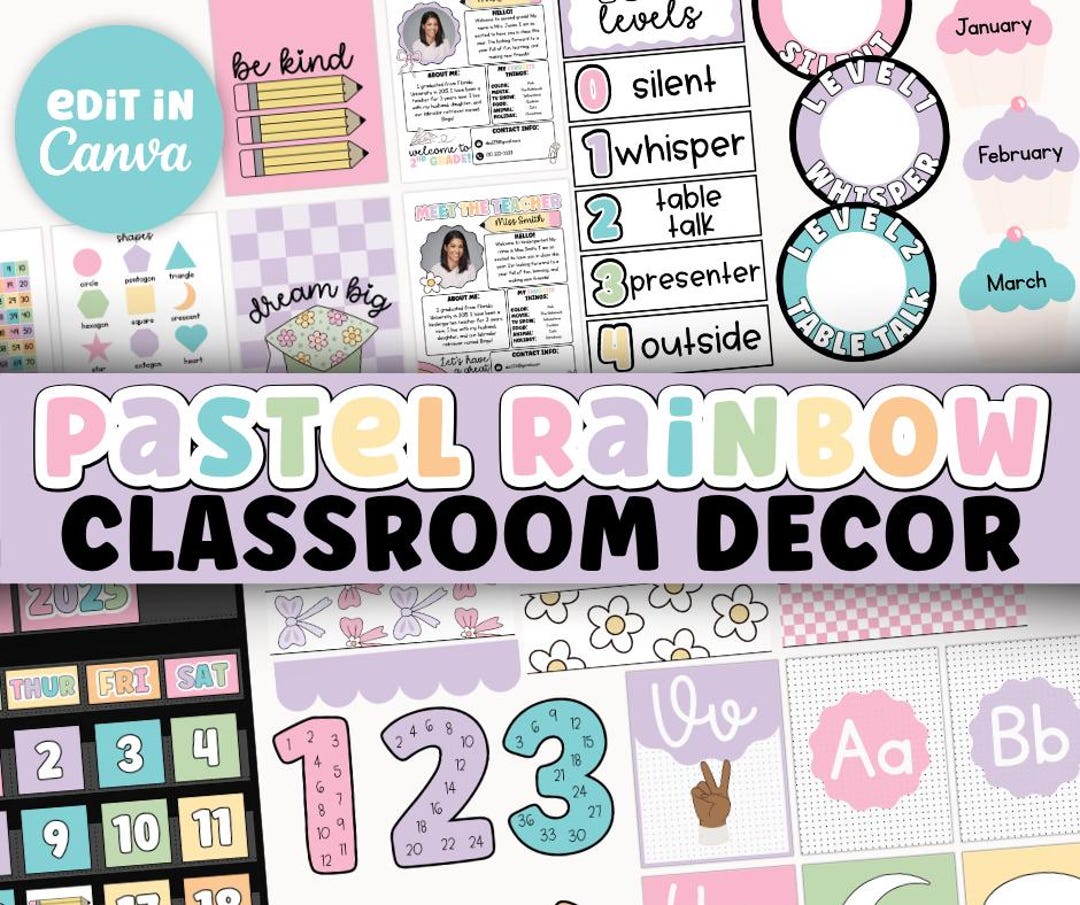 Pastel Rainbow Classroom Decor Bundle | Classroom Theme, Editable Canva ...
