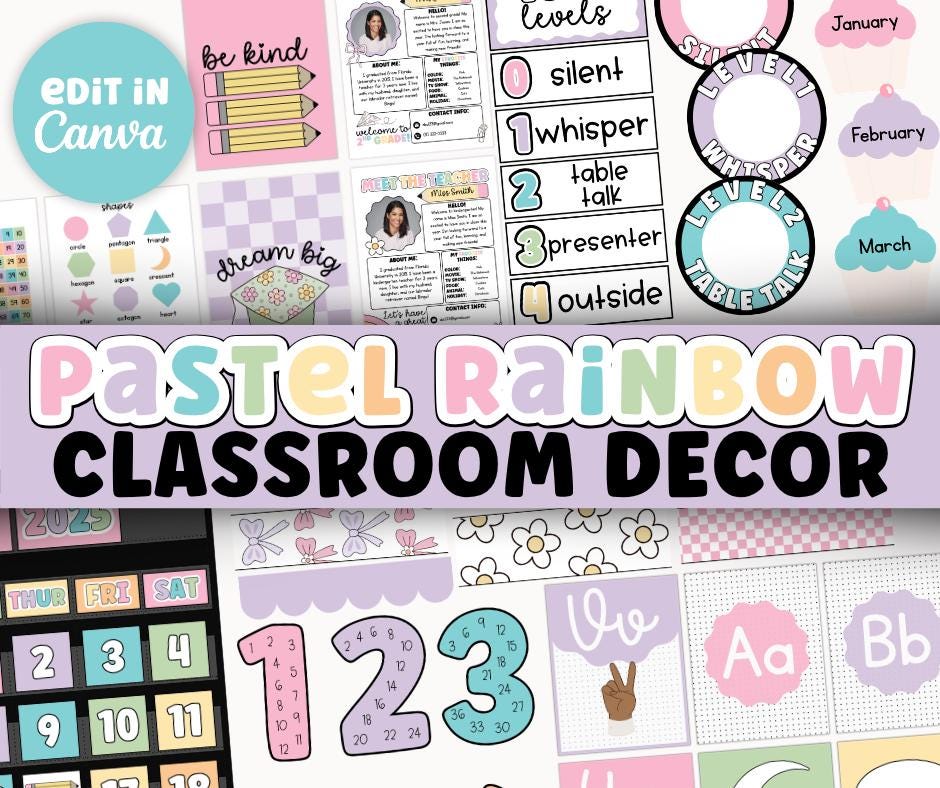 Pastel Rainbow Classroom Decor Bundle | Classroom Theme, Editable Canva ...