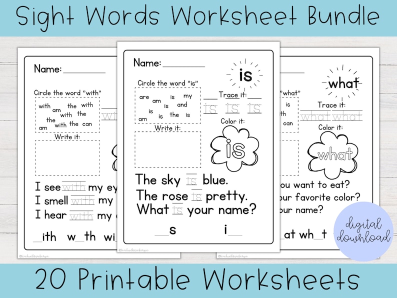 Sight Words Worksheets Bundle | Printable Sight Word Worksheets, Sight ...