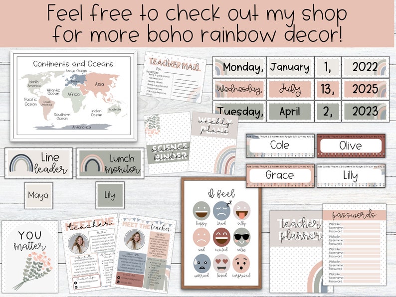 Boho Rainbow Weather Label Cards Polka Dots Classroom - Etsy