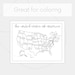 Labeled United States of America Map for Coloring, Printable USA Map ...