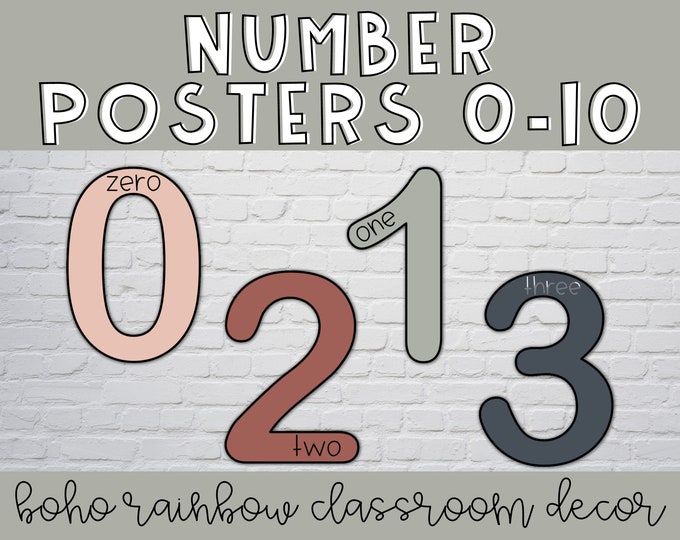 Boho Rainbow Number Posters 0-10 Editable, Cut-out, Classroom Decor ...
