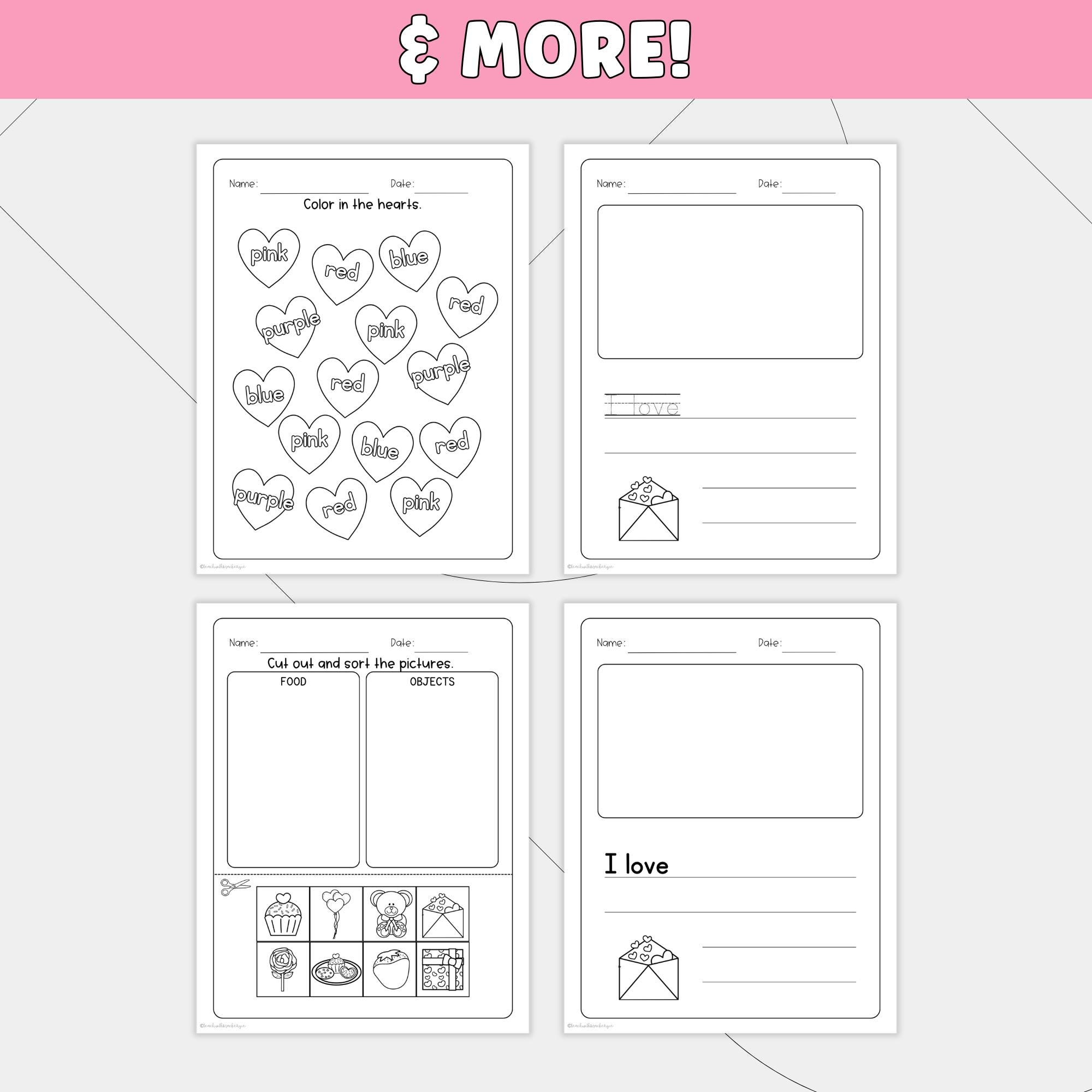 Kindergarten Valentine’s Day Literacy Worksheets | Phonics, Sight Words ...