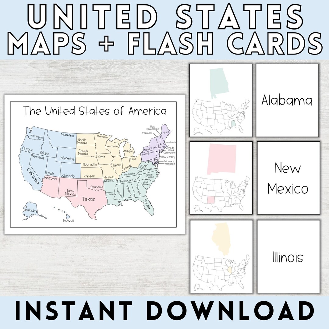 United States of America Flash Cards and Maps, USA Maps and Flash Cards ...