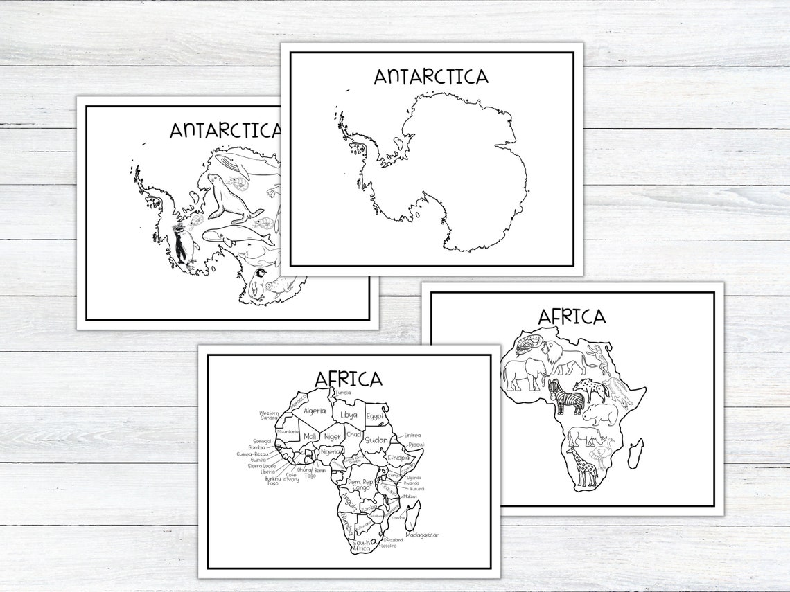 7 Continents Maps and Coloring Sheets Worksheets Homeschool - Etsy
