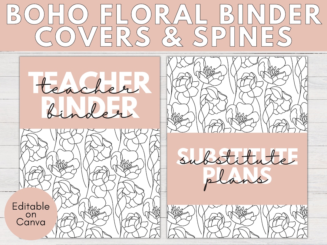 Boho Floral Binder Covers and Spines | Editable Binder Covers, Binder ...