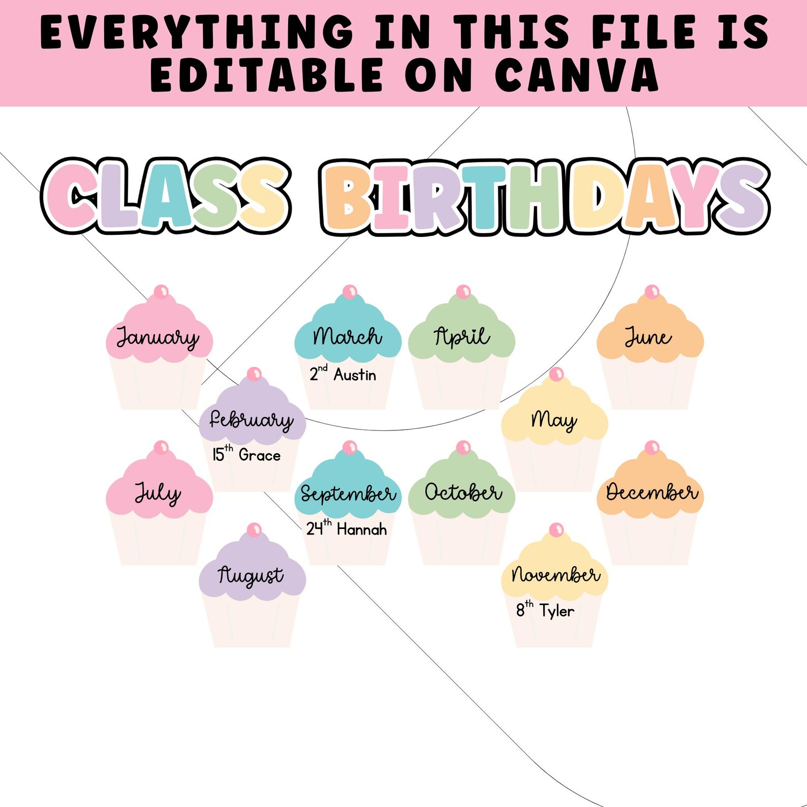 Editable Birthday Display Bulletin Board | Pastel Rainbow Classroom ...