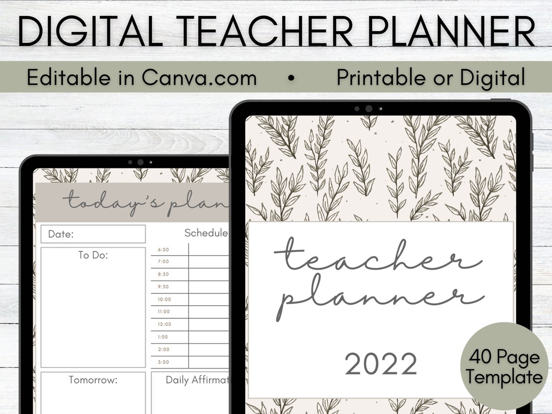 Digital Teacher Planner | Greenery Planner, Printable Teacher Planner ...