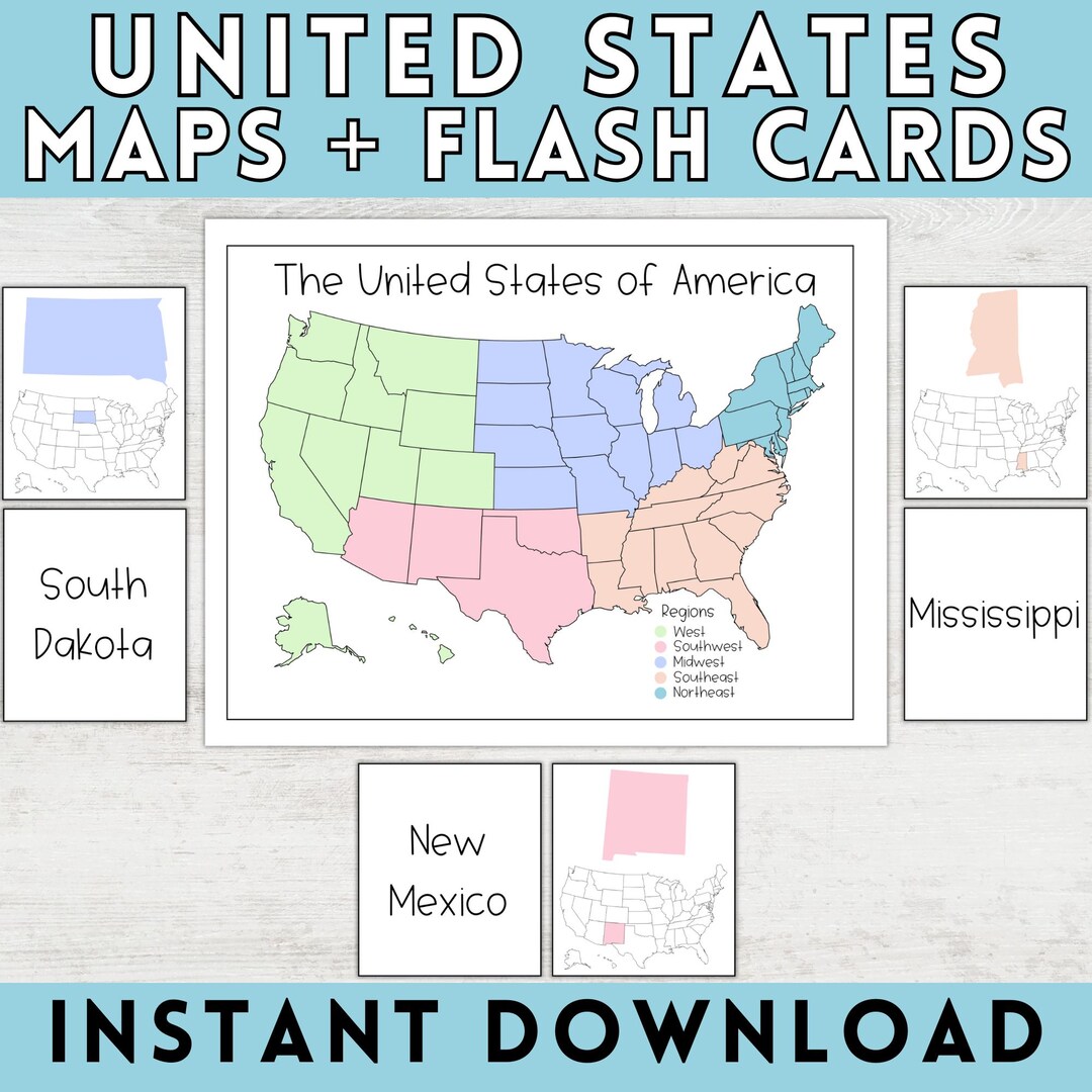 United States of America Flash Cards and Maps, USA Maps and Flash Cards ...