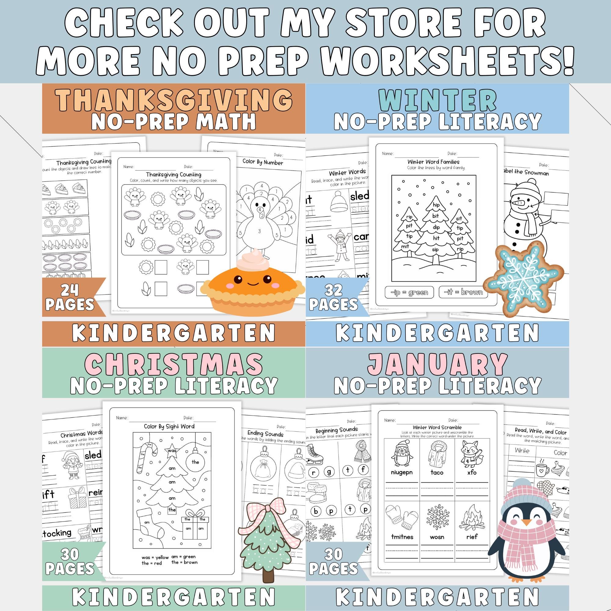 January No Prep Kindergarten Math Worksheets | Winter Math Printables ...
