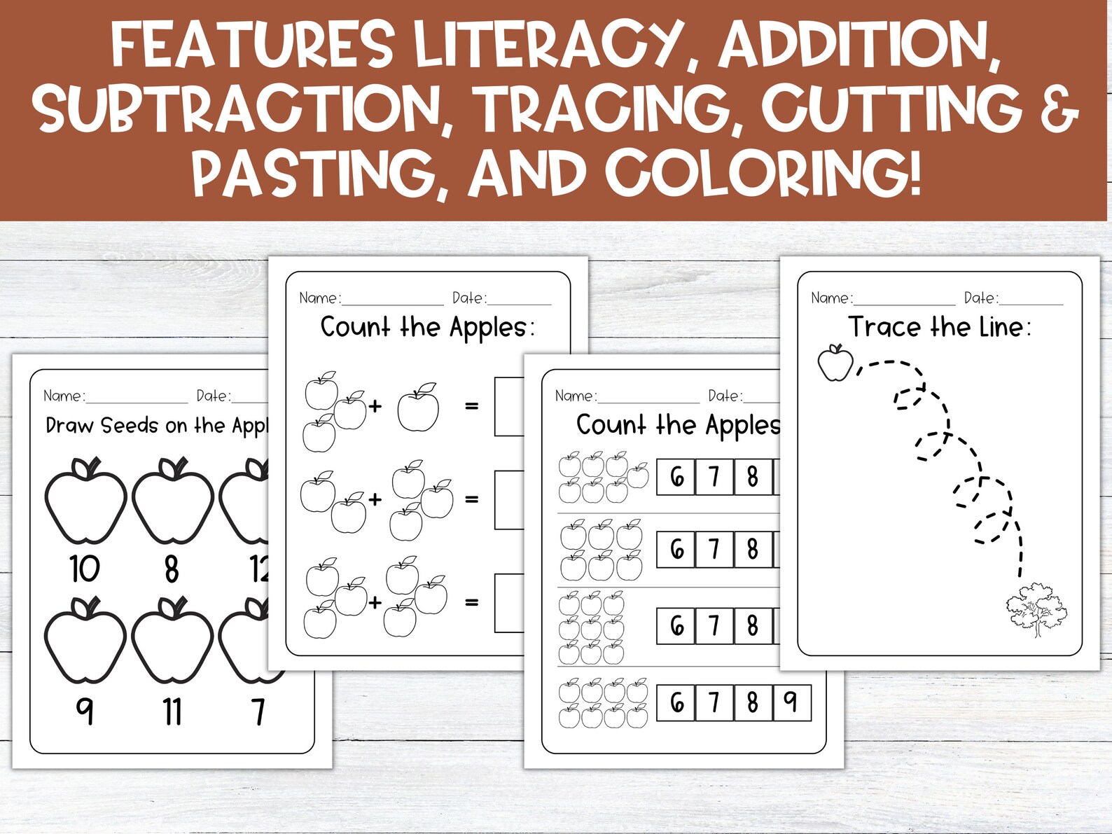 Apple Worksheets Homeschool Worksheet Bundle Preschool - Etsy