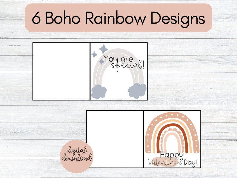 Boho Rainbow Valentine's Day Cards Printable Valentine's Day Cards ...