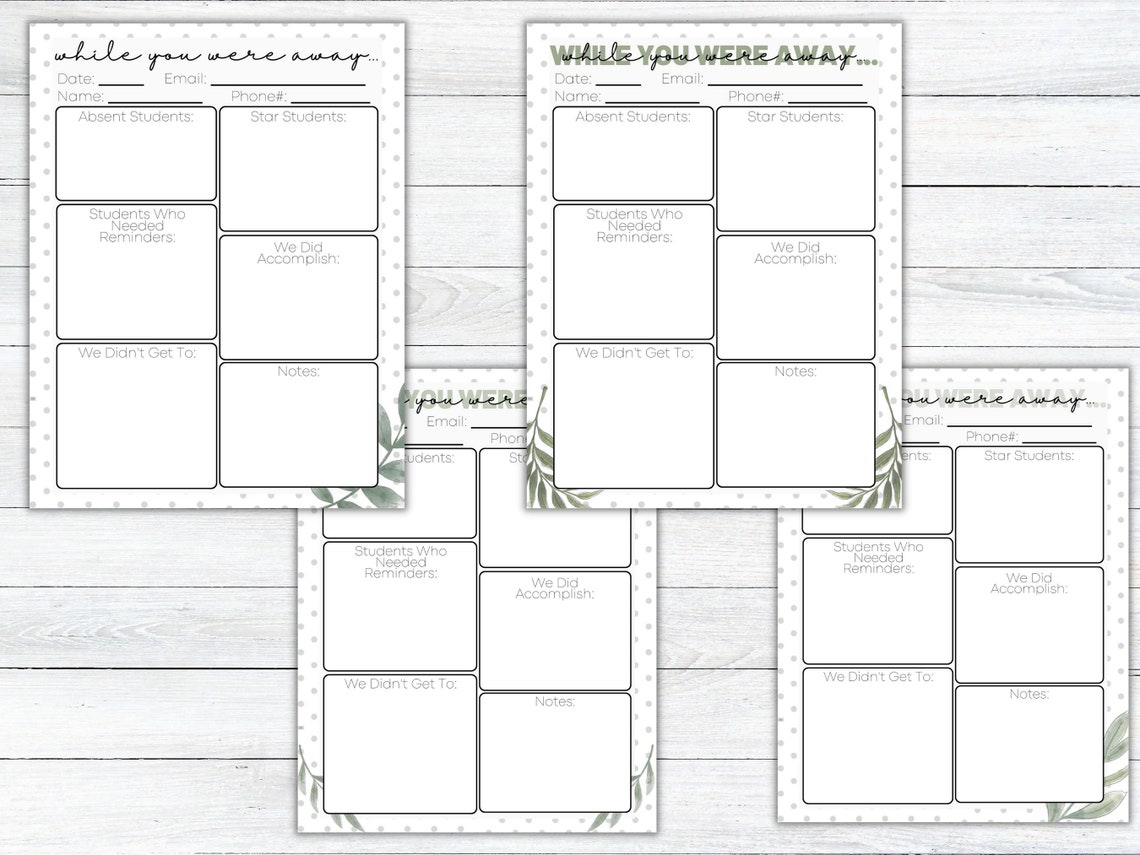 Editable Note From the Substitute Teacher Modern Greenery - Etsy