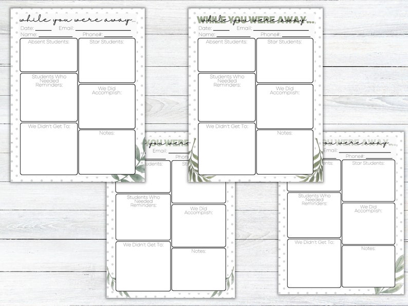 Editable Note From the Substitute Teacher Modern Greenery Theme ...