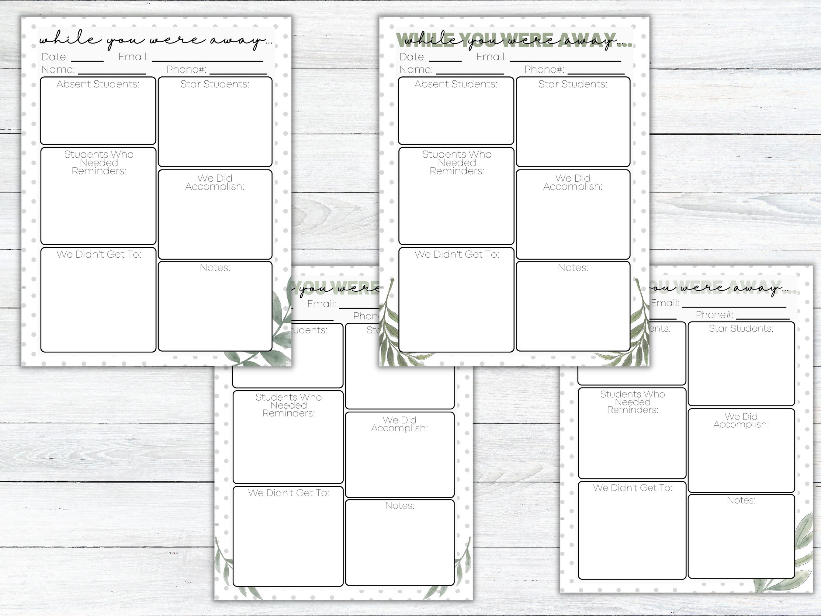 Editable Note From the Substitute Teacher Modern Greenery Theme ...