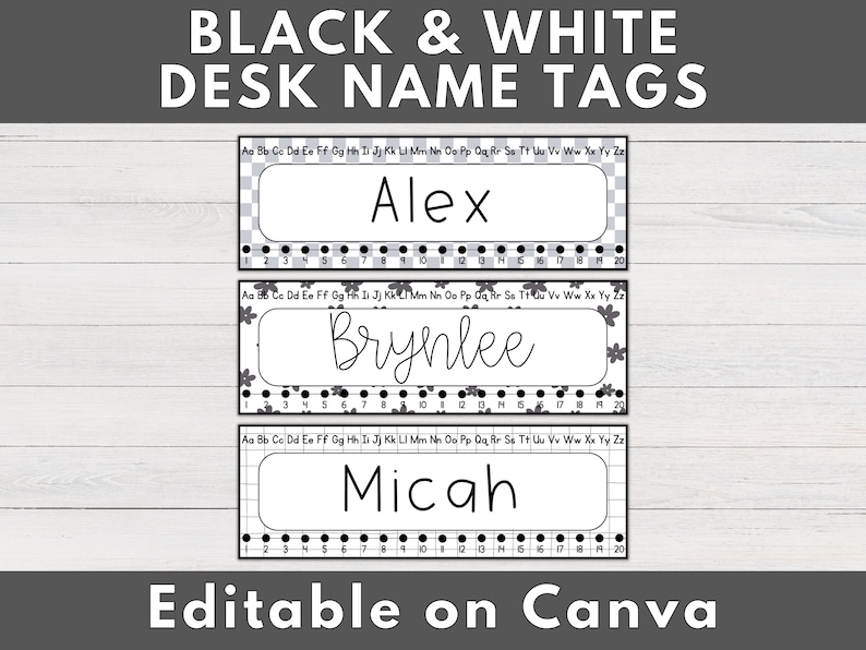 Black and White Desk Name Tags Editable Desk Name Tags, Classroom Decor ...