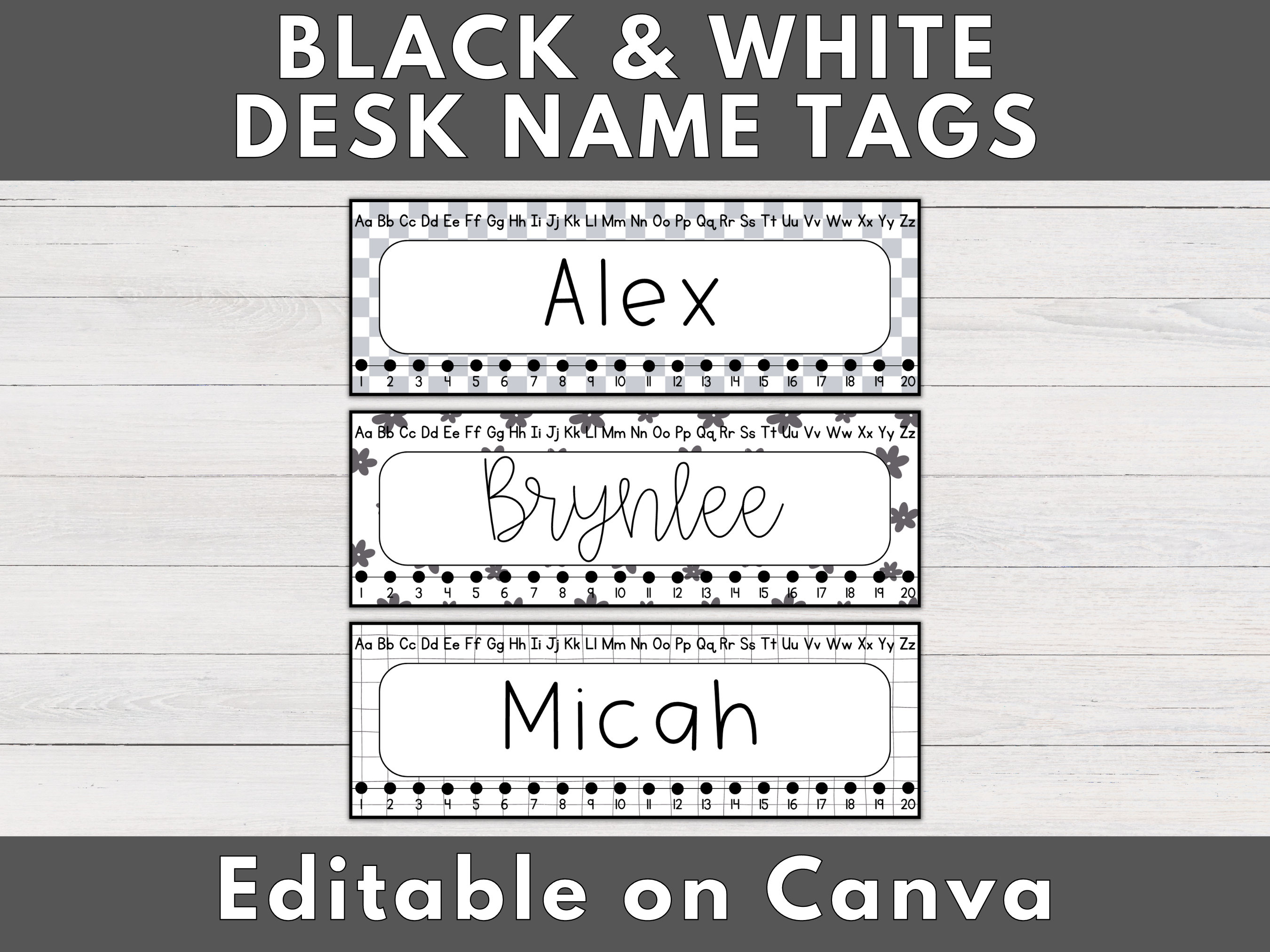 Black and White Desk Name Tags Editable Desk Name Tags, Classroom Decor ...