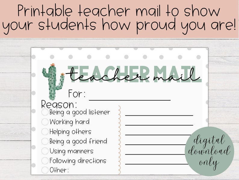 Printable Teacher Mail | Cactus, Cactus Classroom, Back to School ...