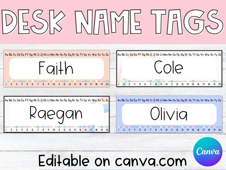 Pastel Rainbow Desk Name Tags Editable Classroom Decor - Etsy