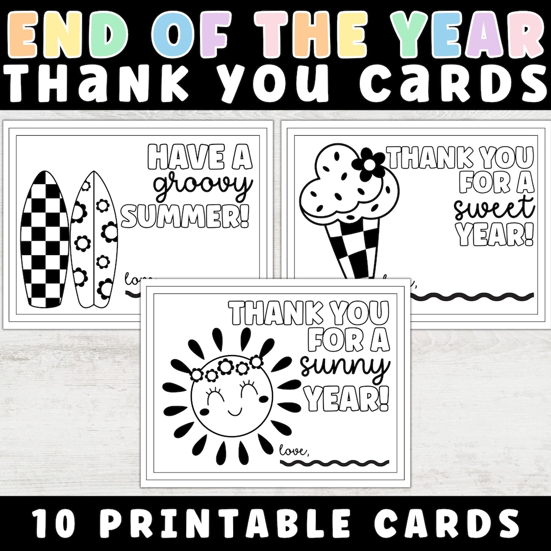 Black & White End of the Year Thank You Cards for Students | Printable ...