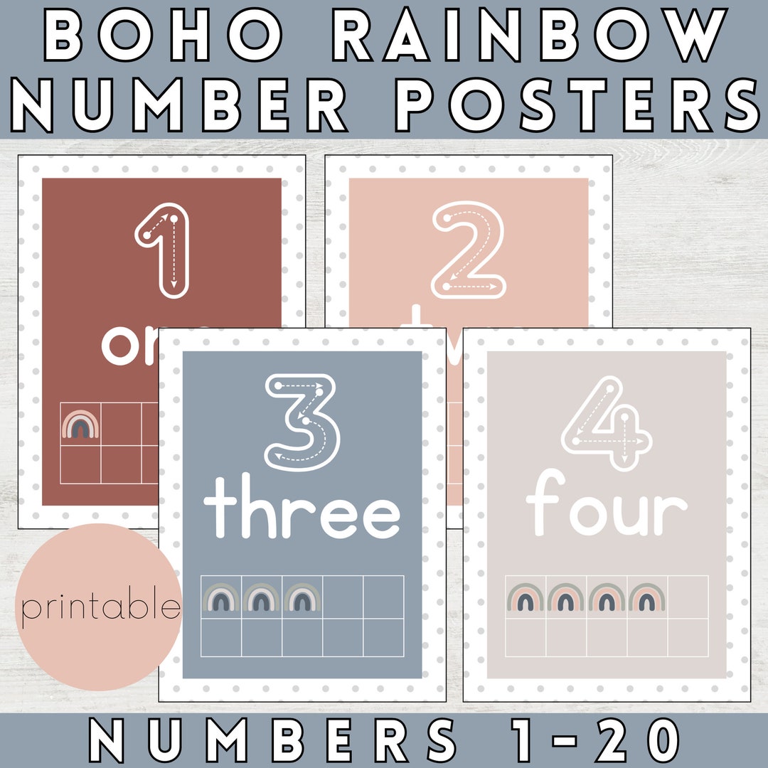 Boho Rainbow Numbers Posters for Boho Classroom Decor, Classroom ...