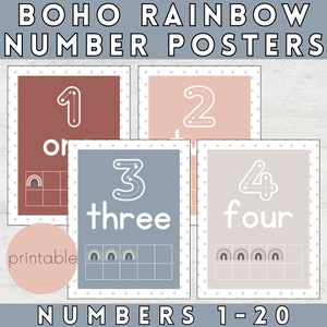 Boho Rainbow Numbers Posters for Boho Classroom Decor, Classroom ...