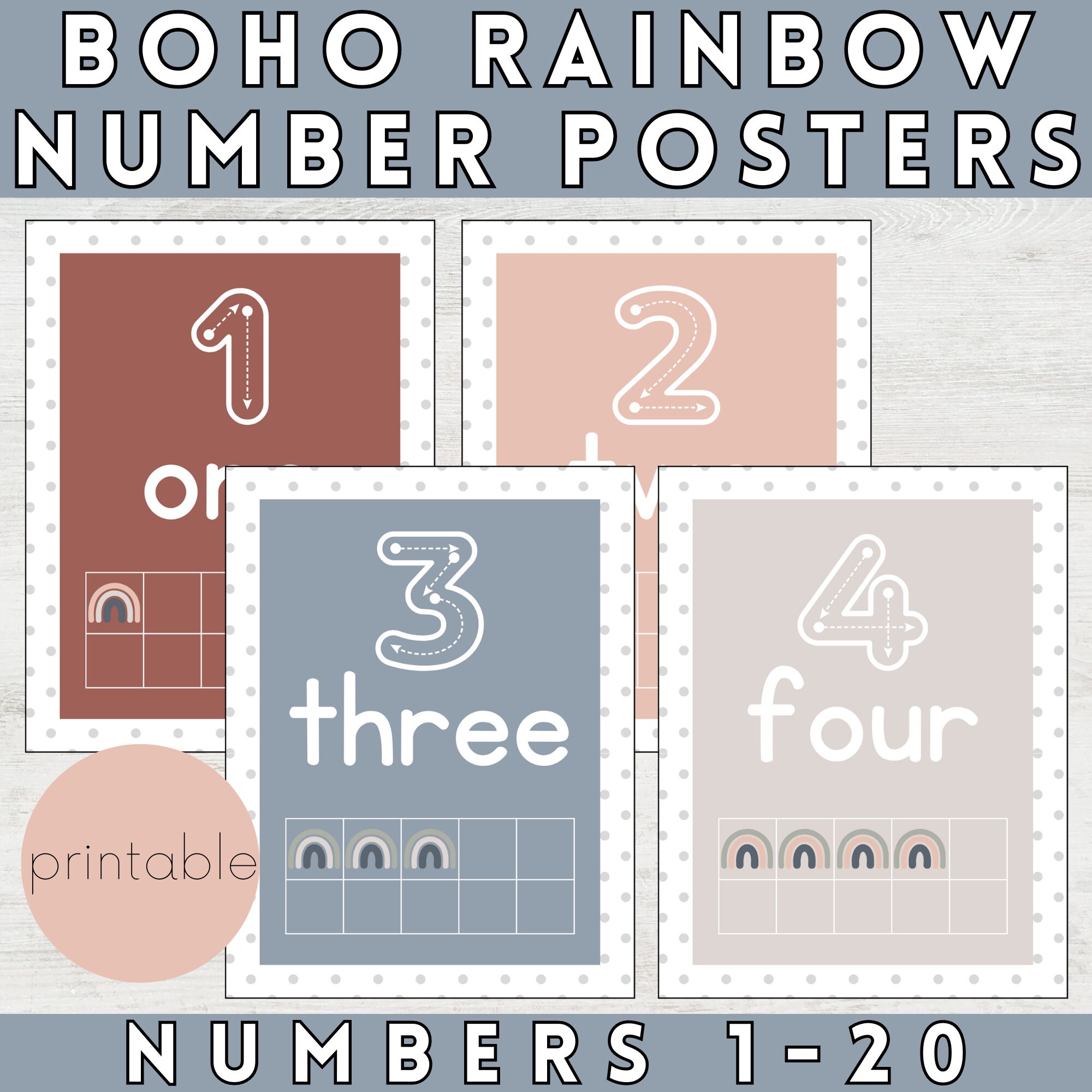Boho Rainbow Numbers Posters for Boho Classroom Decor, Classroom ...