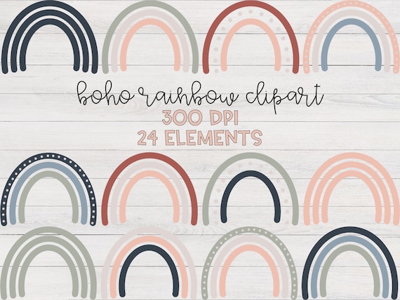 Boho Rainbow Clipart Rainbow Clipart Rainbow PNG Boho - Etsy
