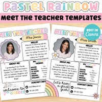 Editable Meet the Teacher Template Printable Rainbow Design Elementary ...