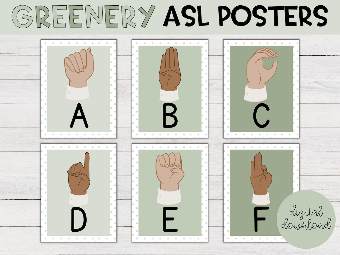 American Sign Language ABC Posters | Modern Greenery ABC Posters ...
