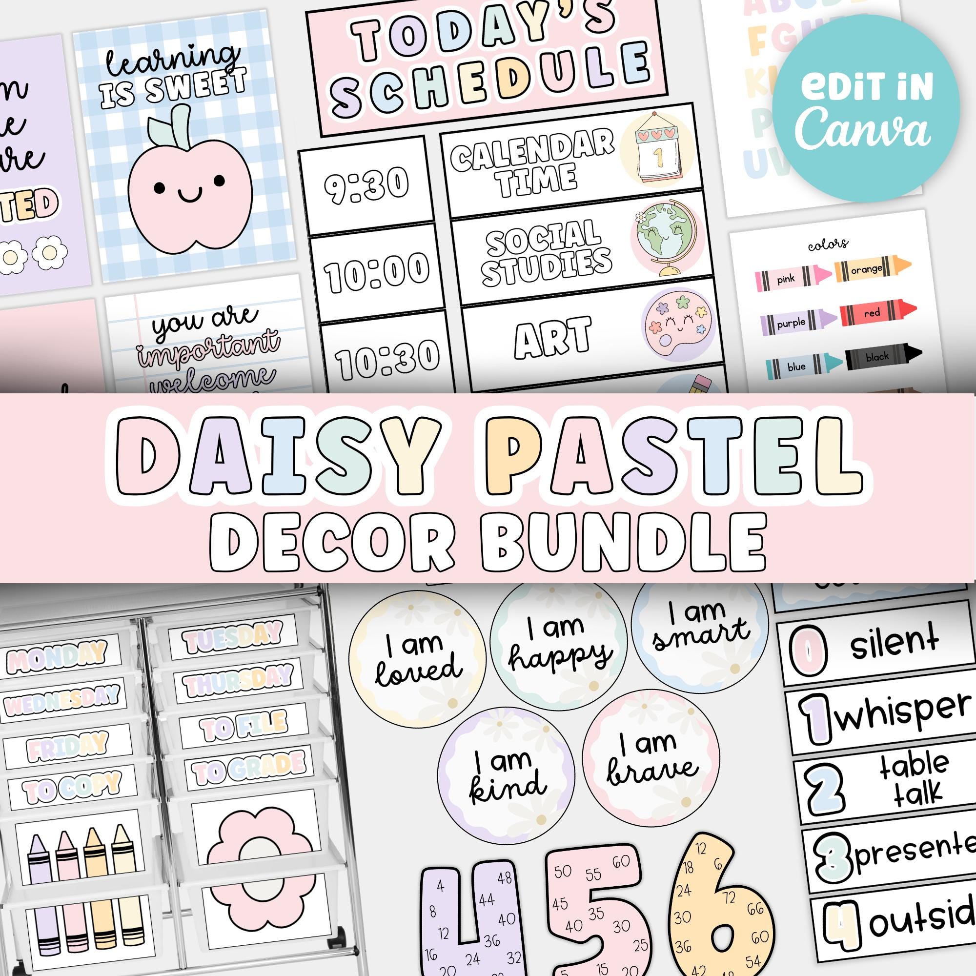 Daisy Pastel Classroom Decor Bundle | Classroom Theme, Editable Canva ...