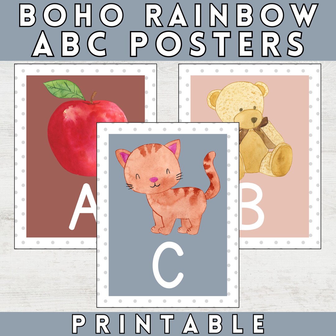 Boho Rainbow Watercolor Alphabet Posters for Boho Classroom Decor ...