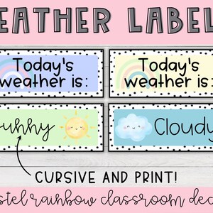 Pastel Rainbow Weather Labels Classroom Decor Polka Dots - Etsy