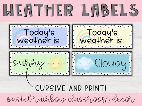 Pastel Rainbow Weather Labels Classroom Decor Polka Dots - Etsy