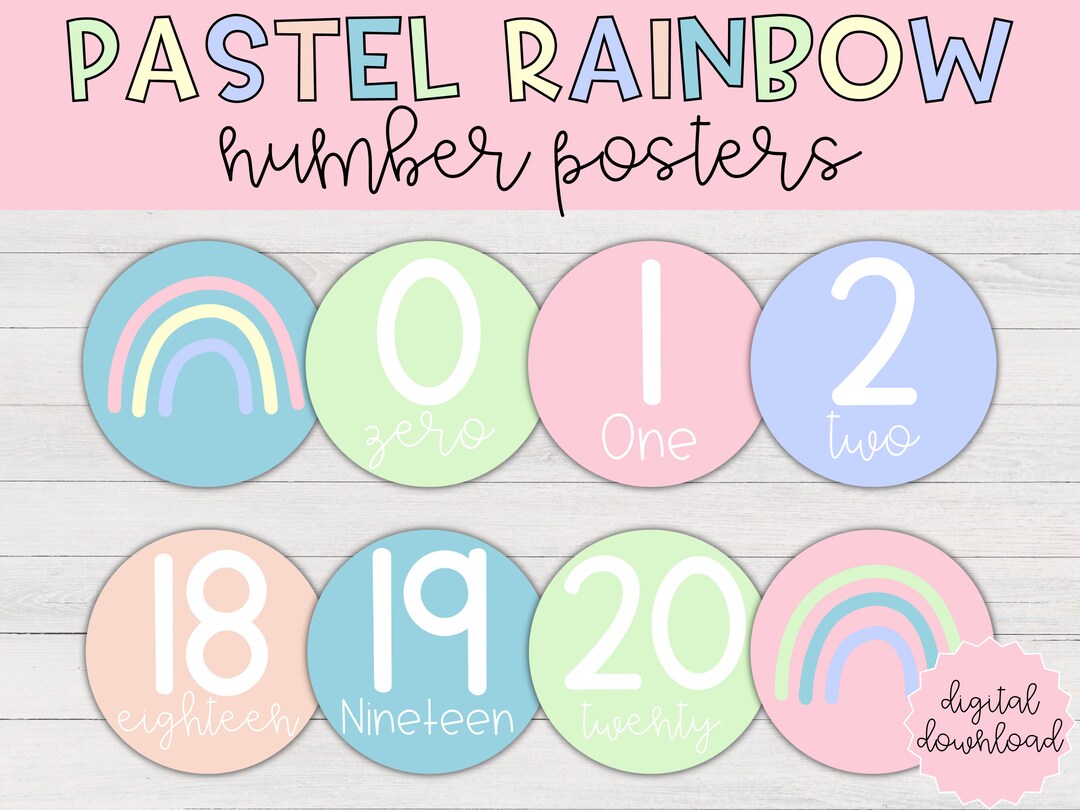 Pastel Rainbow Number Posters 0-20 | Classroom Decor, Number Posters ...