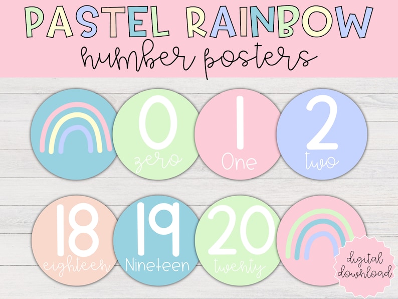 Pastel Rainbow Number Posters 0-20 | Classroom Decor, Number Posters ...