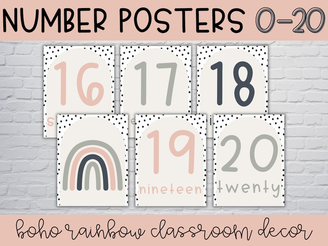 Boho Rainbow Number Posters Classroom Decor Classroom - Etsy
