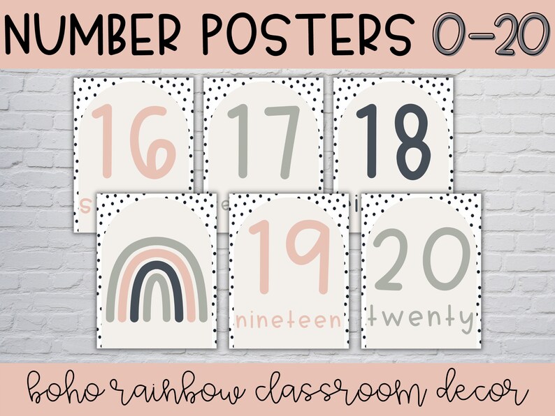 Boho Rainbow Number Posters Classroom Decor Classroom - Etsy